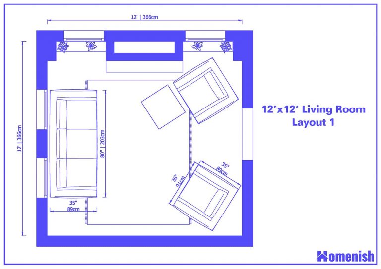 9 Great 12' x 12' Living Room Layouts and Floor Plans